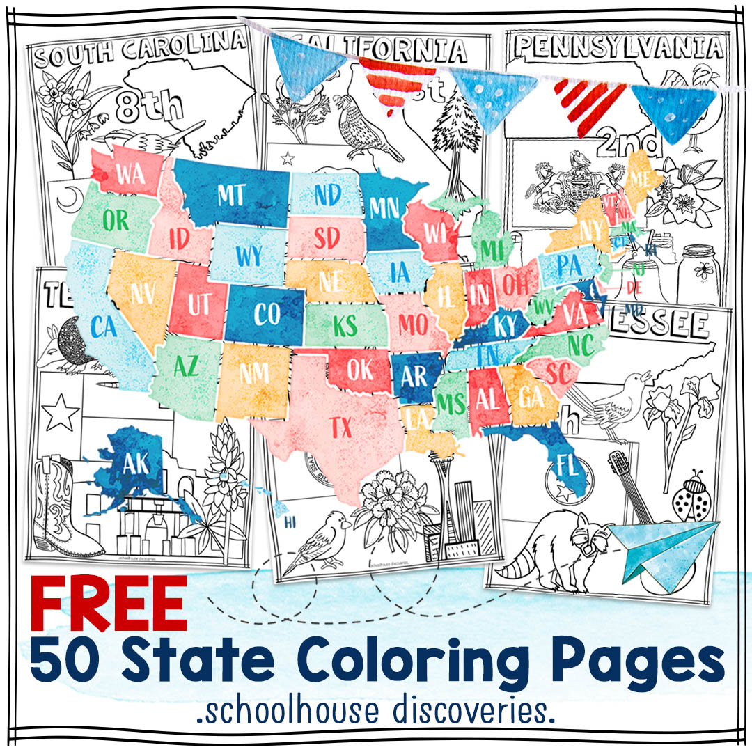 50 States Coloring Pages – Schoolhouse Discoveries